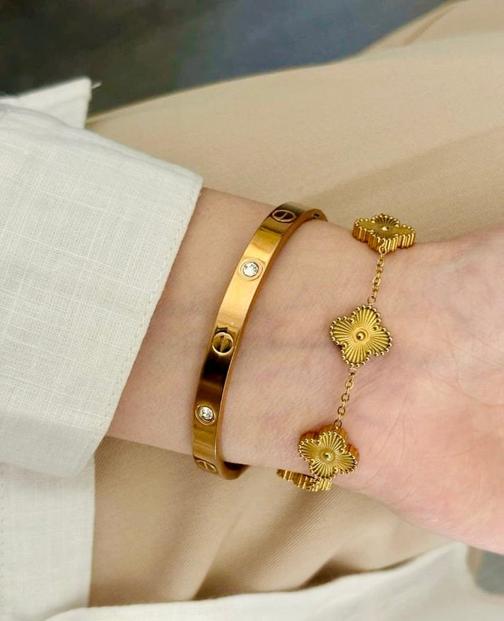 Cartier Love Bangle with Golden Clover Bracelet Stack Set – Jewelistic